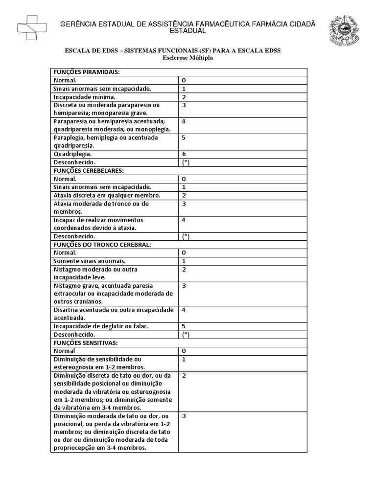 Escala de EDSS - Esclerose Múltipla | PDF