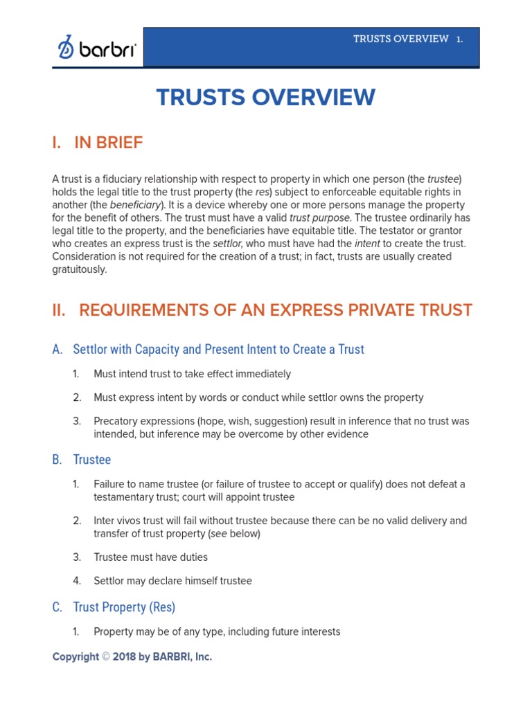 Trusts Overview | PDF | Trust Law | Trustee