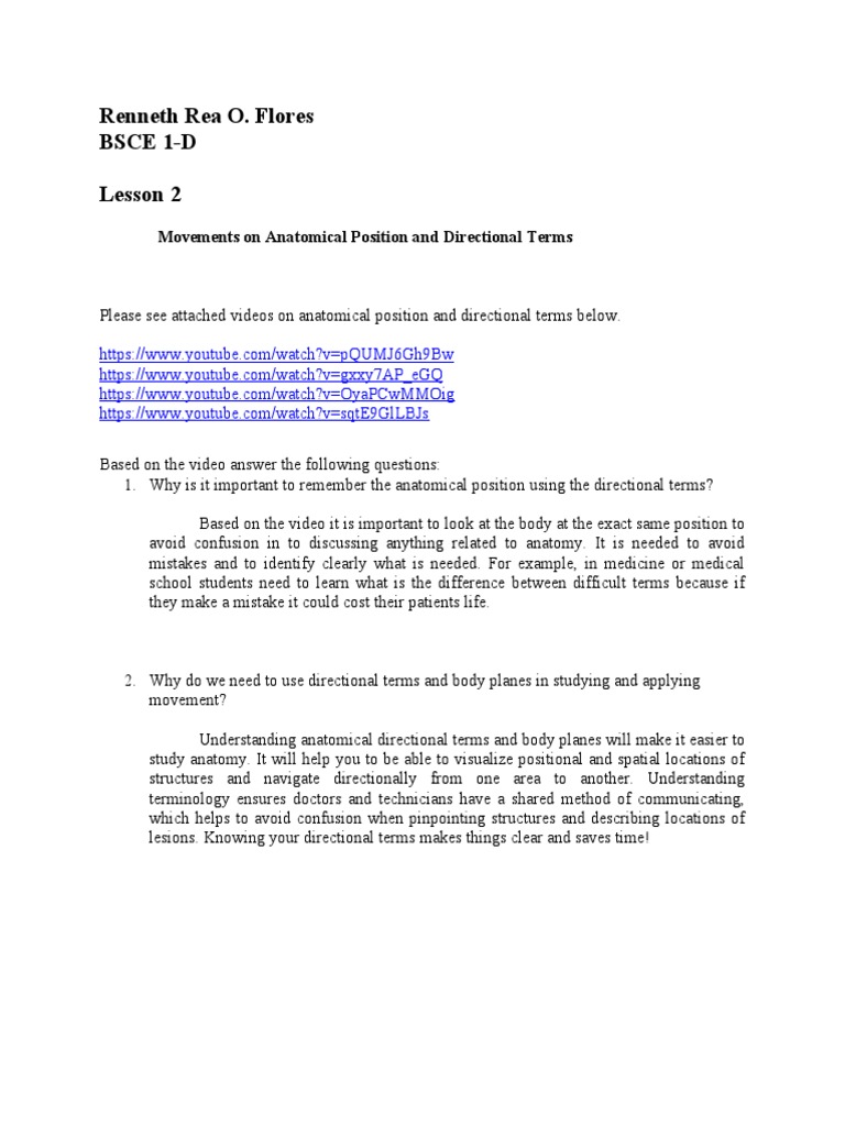 Understanding Anatomical Directional Terms | PDF | Anatomical Terms Of ...