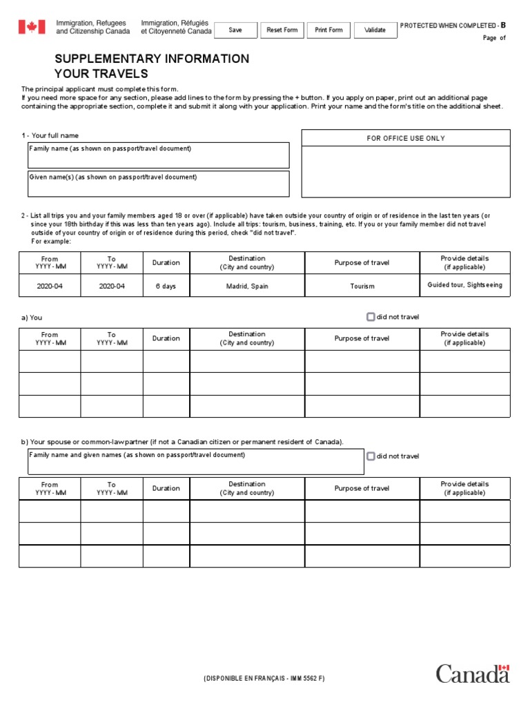 IMM 5562 E SUPPLEMENTARY INFORMATION YOUR TRAVELS - Imm5562e | PDF ...