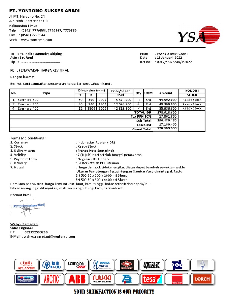 Penawaran Harga Plate EH 400 Ukuran 12 MM Dan 30 MM PT. PSS Revisi Final | PDF