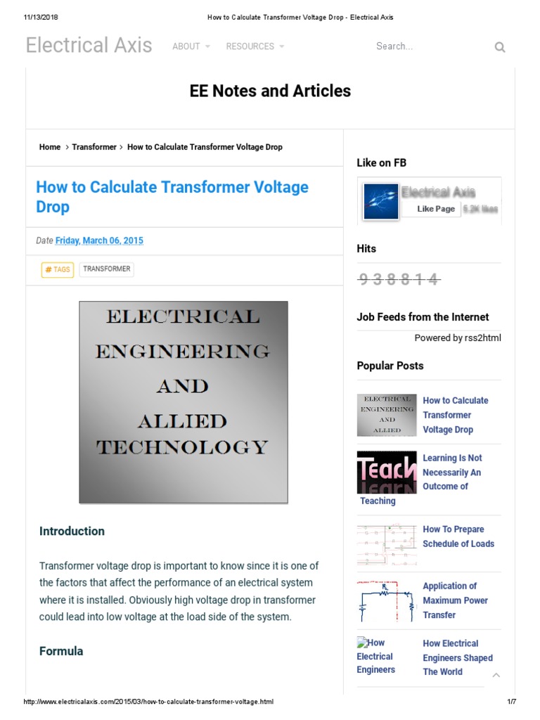 How To Calculate Transformer Voltage Drop - Electrical Axis | PDF ...