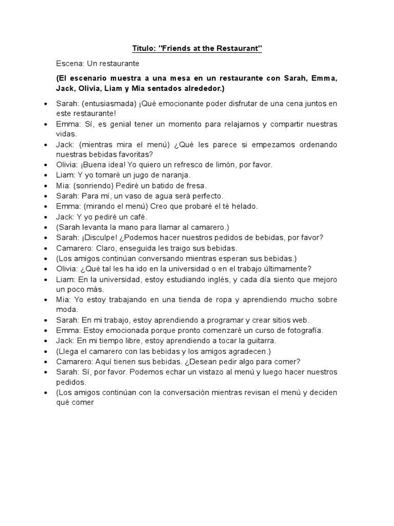Amigos en Un Restaurante | PDF