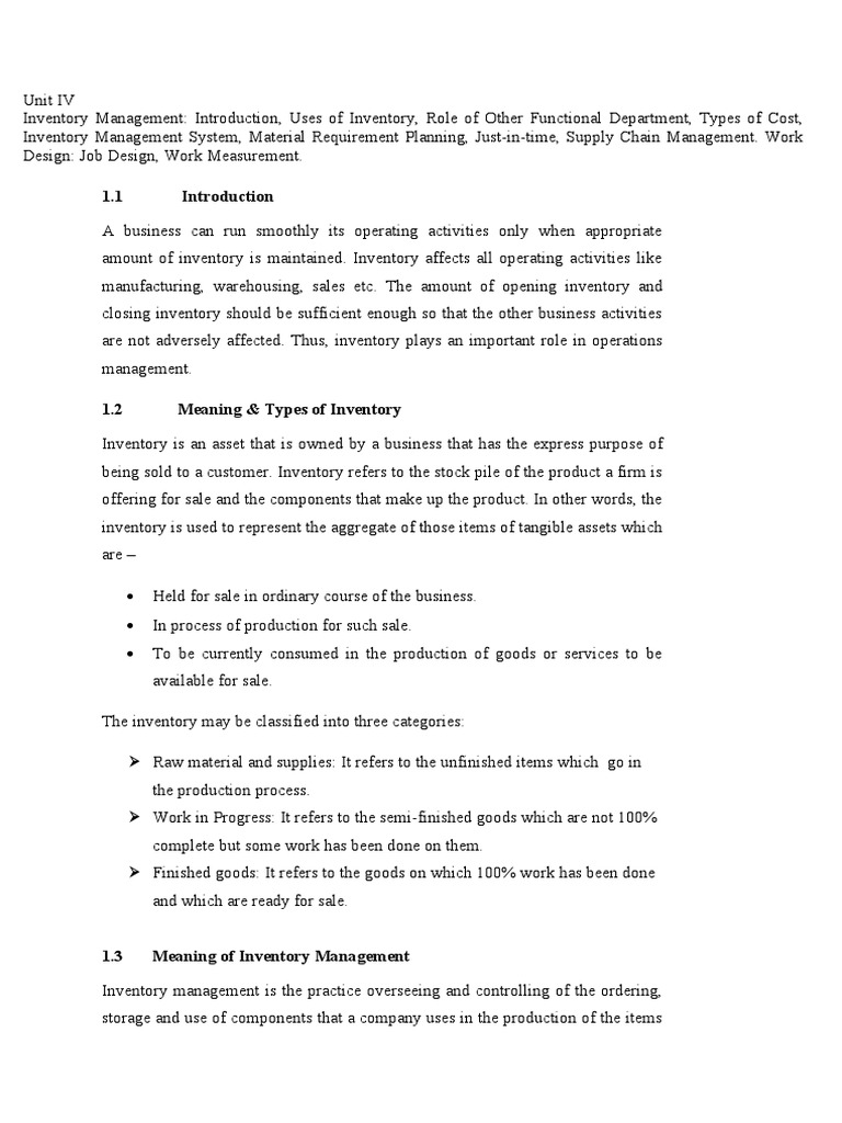 Unit4 - Inventory Management | PDF | Supply Chain Management | Lean ...