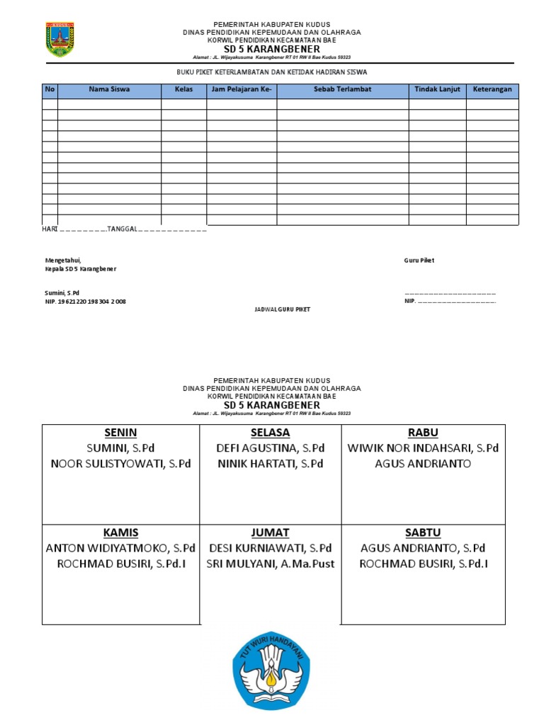 Buku Piket Keterlambatan Dan Ketidak Hadiran Siswa Pdf