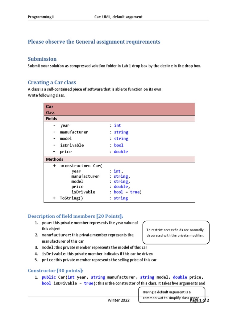 L1 Cars Pdf Parameter Computer Programming Class Computer