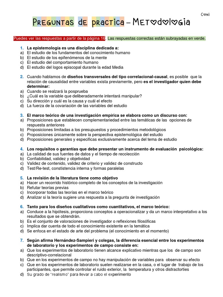 100+ Preguntas CON RESPUESTAS MetGen | PDF | Experimentar | Validez (Estadísticas)