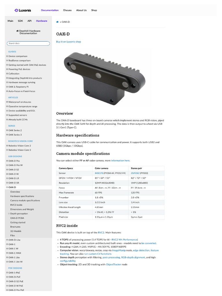 OAK-D - DepthAI Hardware Documentation 1.0.0 Documentation | PDF