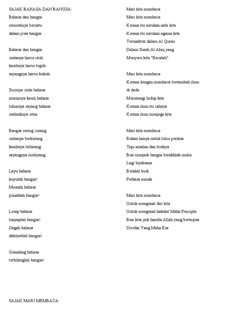 Sajak Bahasa Dan Bangsa | PDF