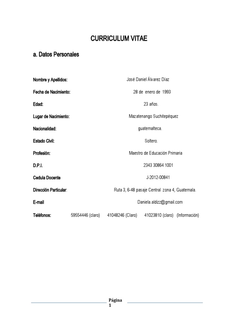 CURRICULUM VITAE - Docxjose Daniel 2016 | PDF