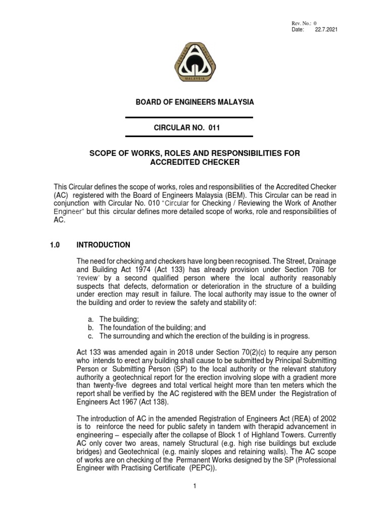 C 011 Circular On Scope of Works Roles Resp. AC | PDF | Geotechnical ...