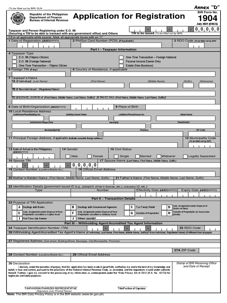 Bir Form 1904 New Version | PDF