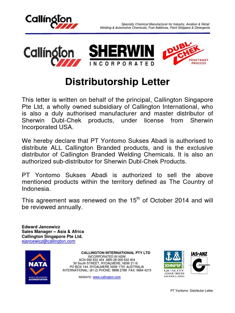 Callington Chemical Distributor Agreement | PDF | Business