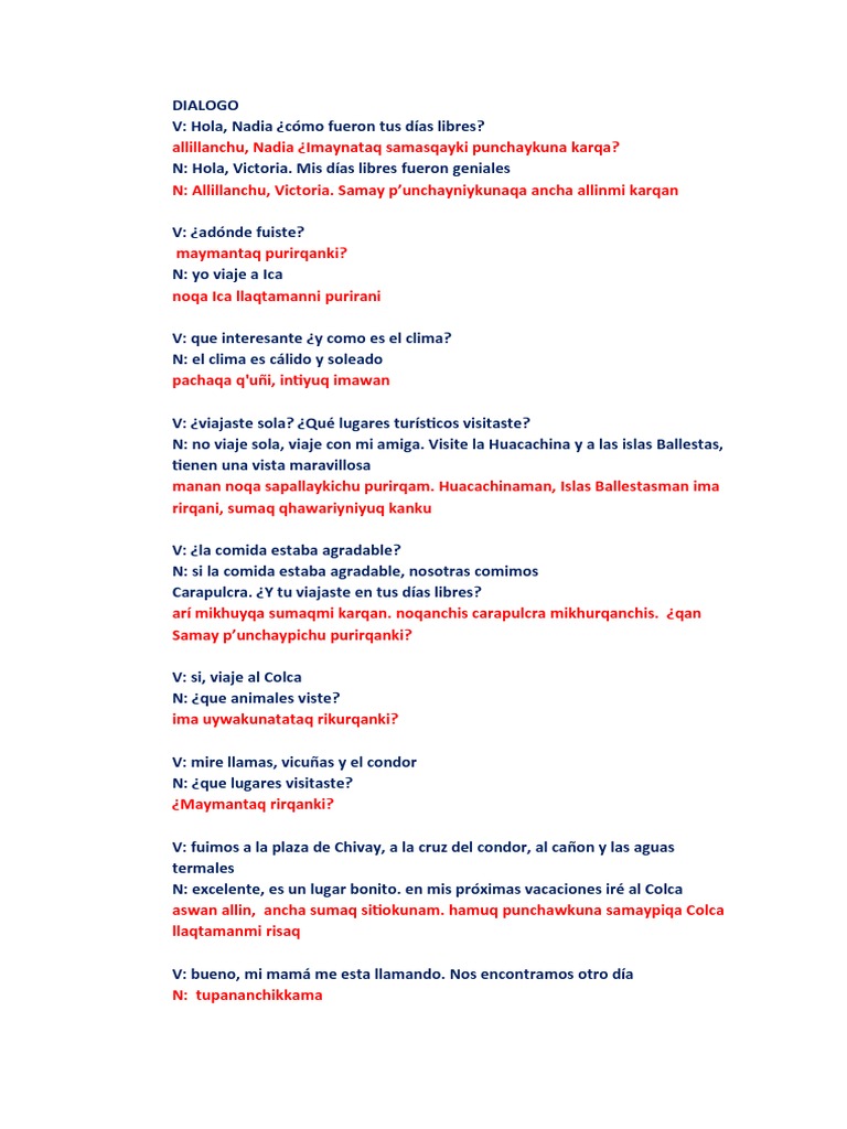 Dialogo Quechua | PDF | Cocina, comidas y vino