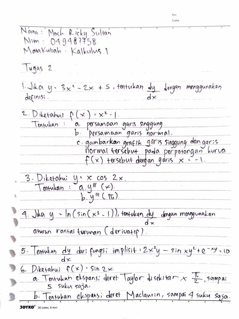 Tugas 2, MATA4110 (Kalkulus 1) | PDF