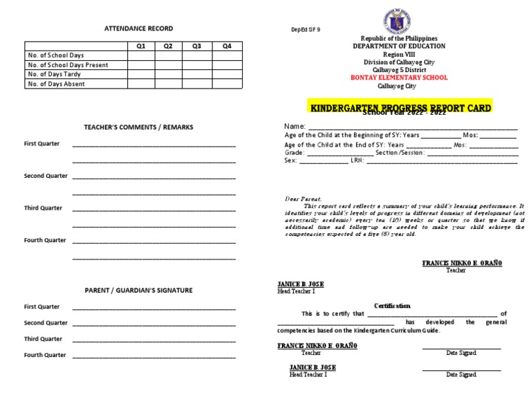 Kinder Card Front | PDF | Social Institutions | Schools