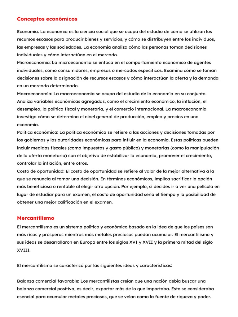 Resumen Temas Variados Economia (Economia Clasica, Mercantilismo, Conceptos Ecomicos ...