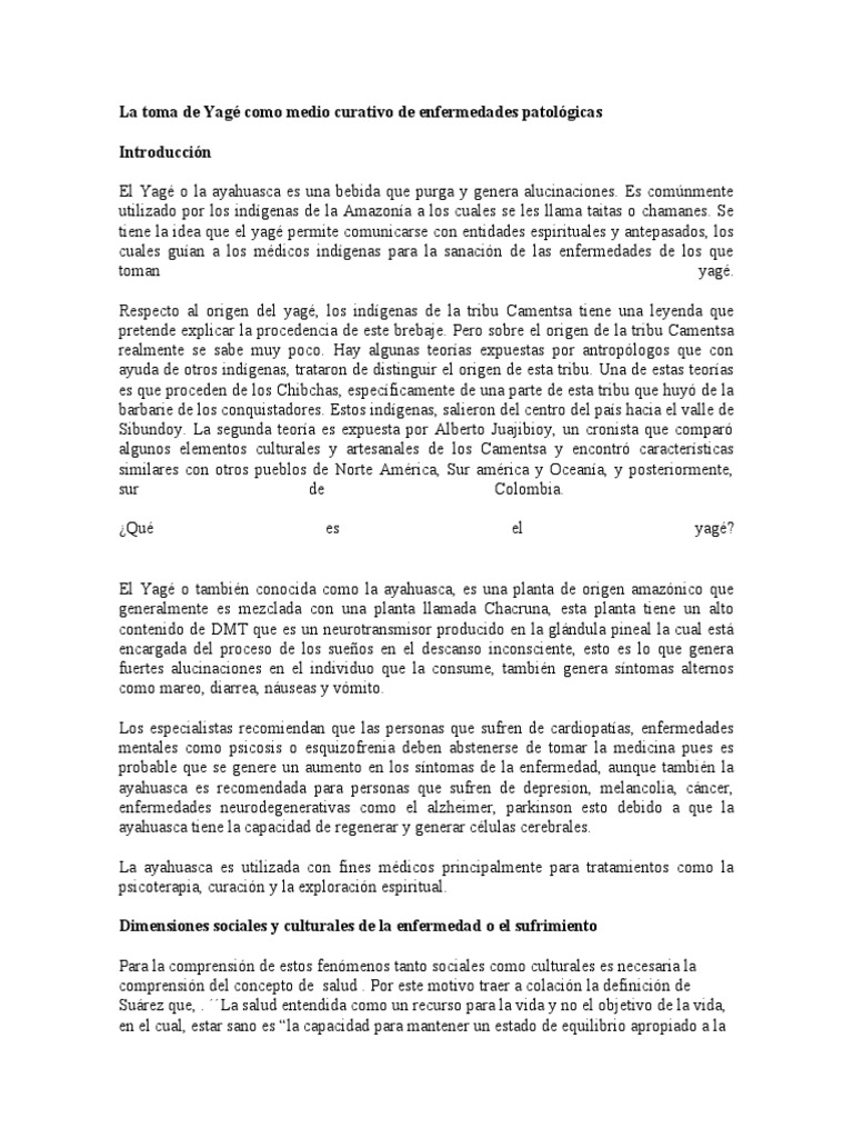 Yagé: Curación y Cultura Amazónica | PDF | Ayahuasca | Esquizofrenia