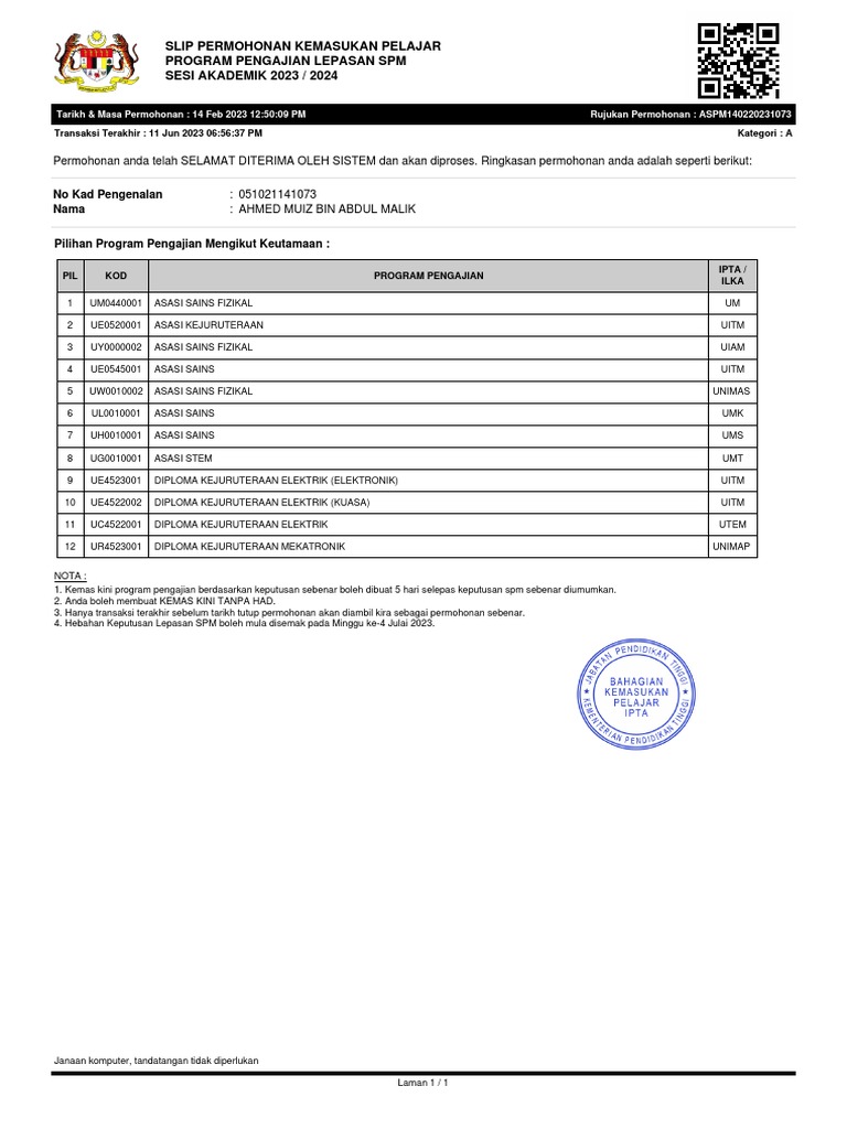 Ahmed Muiz Bin Abdul Malik (110623-Latest) | PDF
