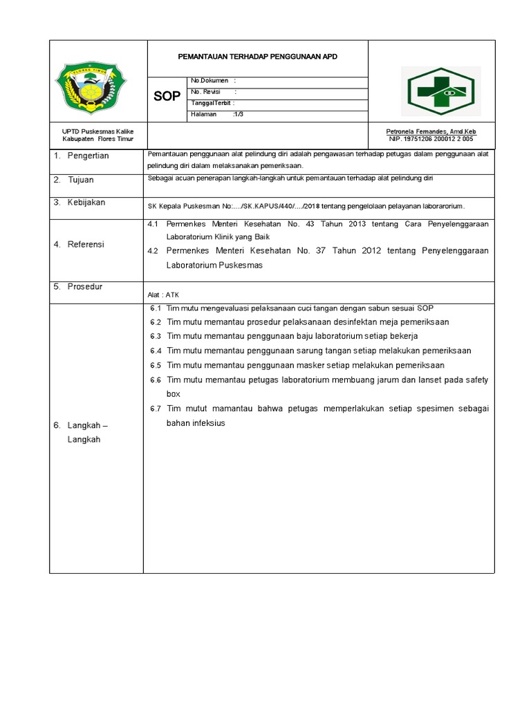 Sop Pemantauan Terhadap Penggunaan Apd | PDF
