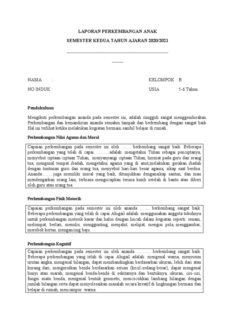 8.2 Laporan Perkembangan Anak | PDF