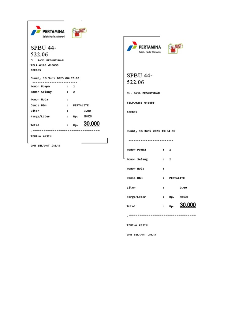 Spbu Note Bensin | PDF