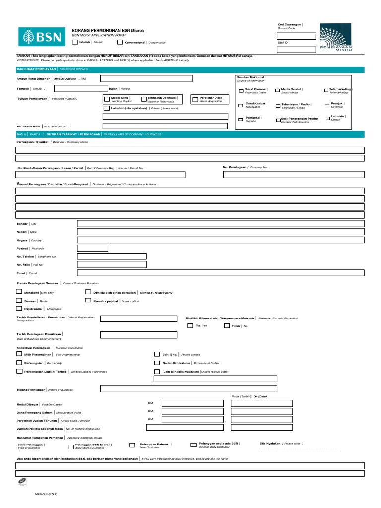4 BSN Micro_i Application Form SPM_APD 070722 | PDF | Financial ...
