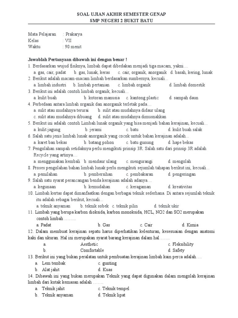 Uas Kelas Vii Sem Genap Prakarya | PDF | Griya & Taman | Sains & Matematika