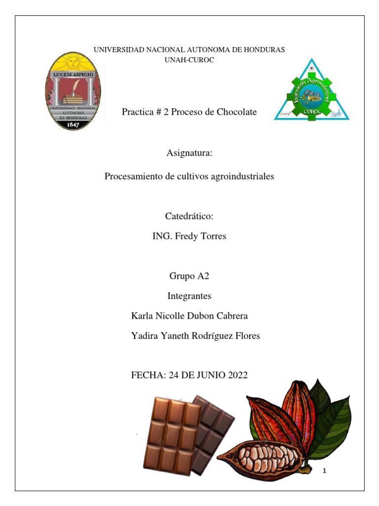 Practica # 2 Proceso de Chocolate - Grupo A2 | PDF | Chocolate | Comida ...