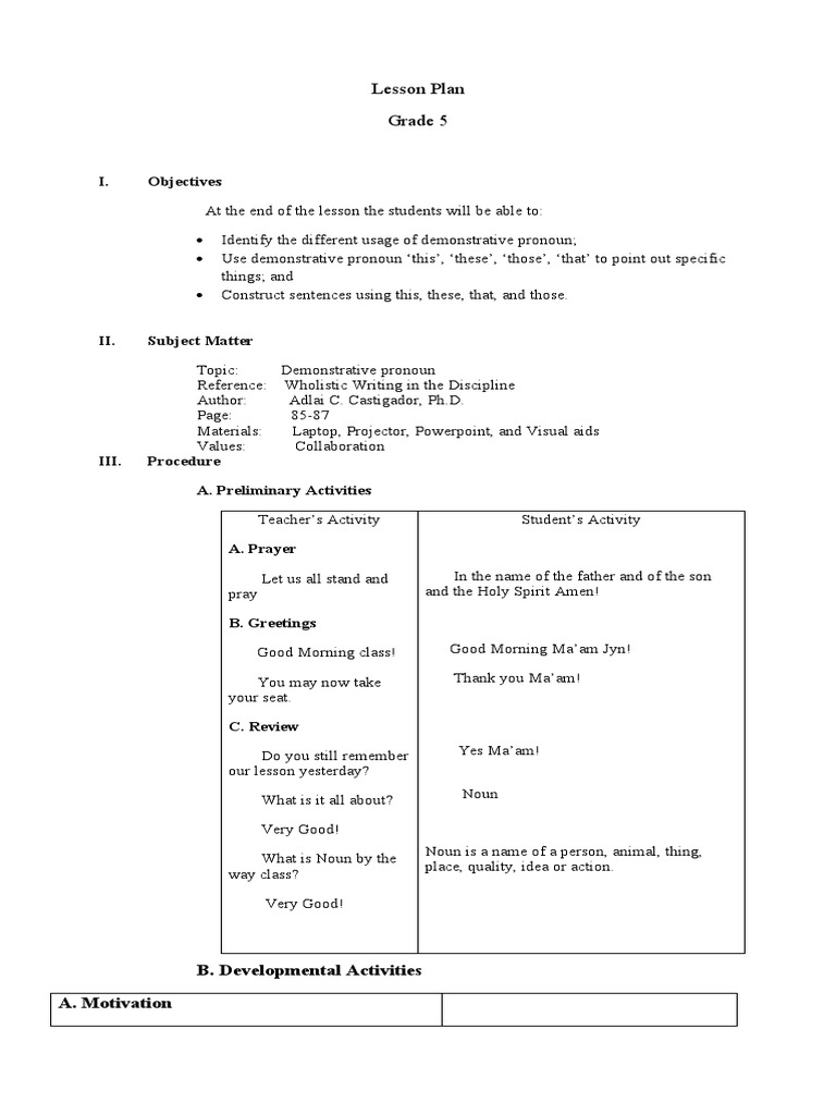 Lesson Plan in Grade 5 | PDF | Grammar | Linguistics