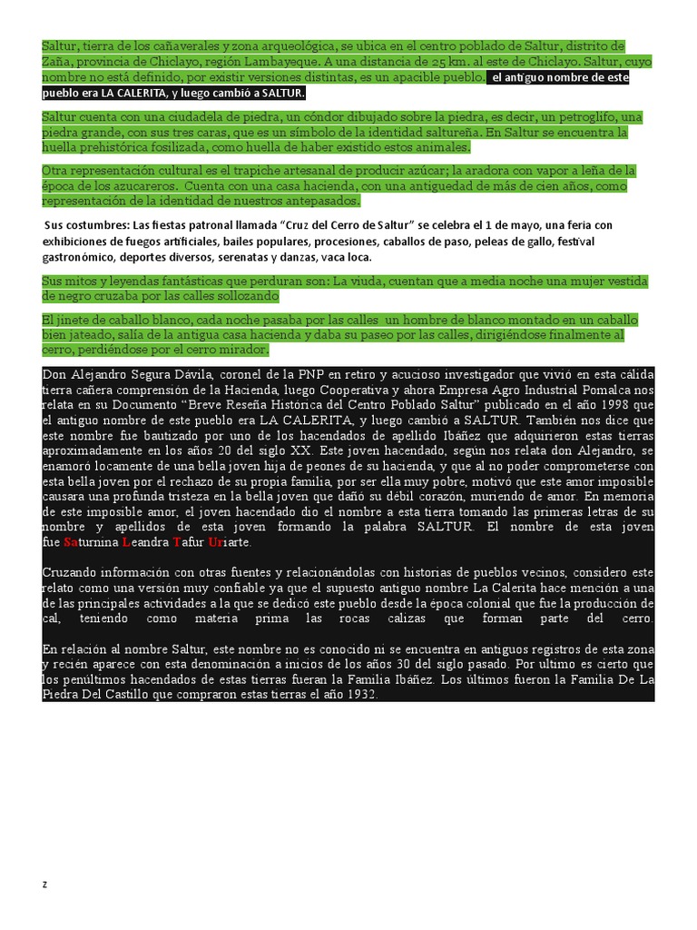 Historia y cultura de Saltur, Chiclayo | PDF