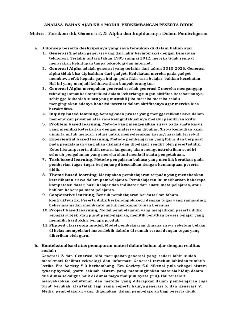 Analisa Bahan Ajar KB 4 Modul Perkembangan Peserta Didik | PDF