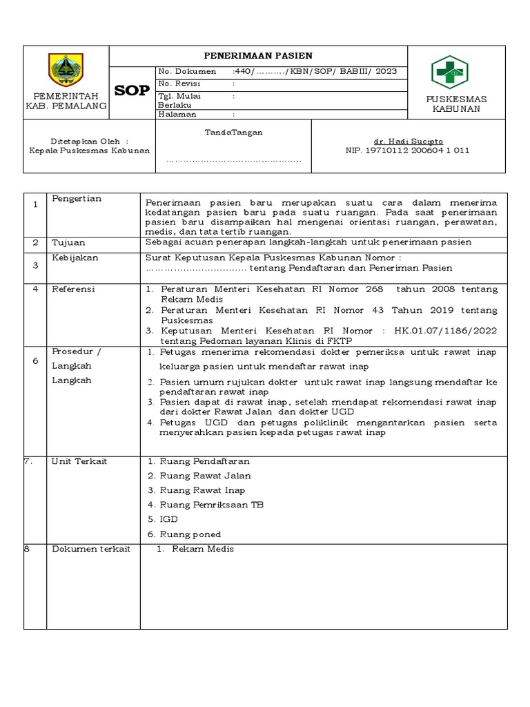 Sop Penerimaan Pasien | PDF