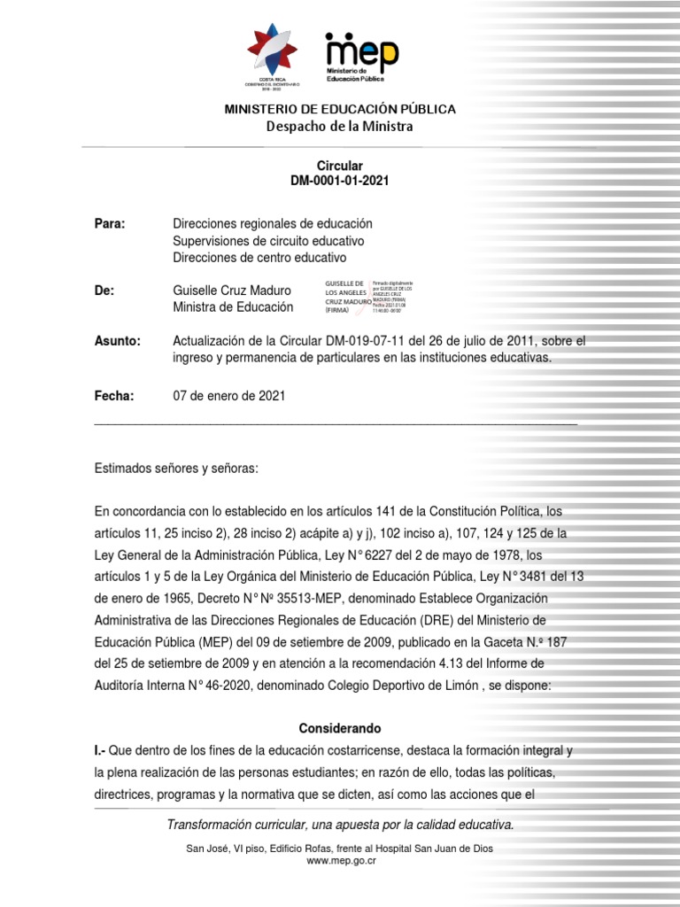 circular-dm-0001-2021.pdf ingreso y Permanencia | PDF | Regulación ...