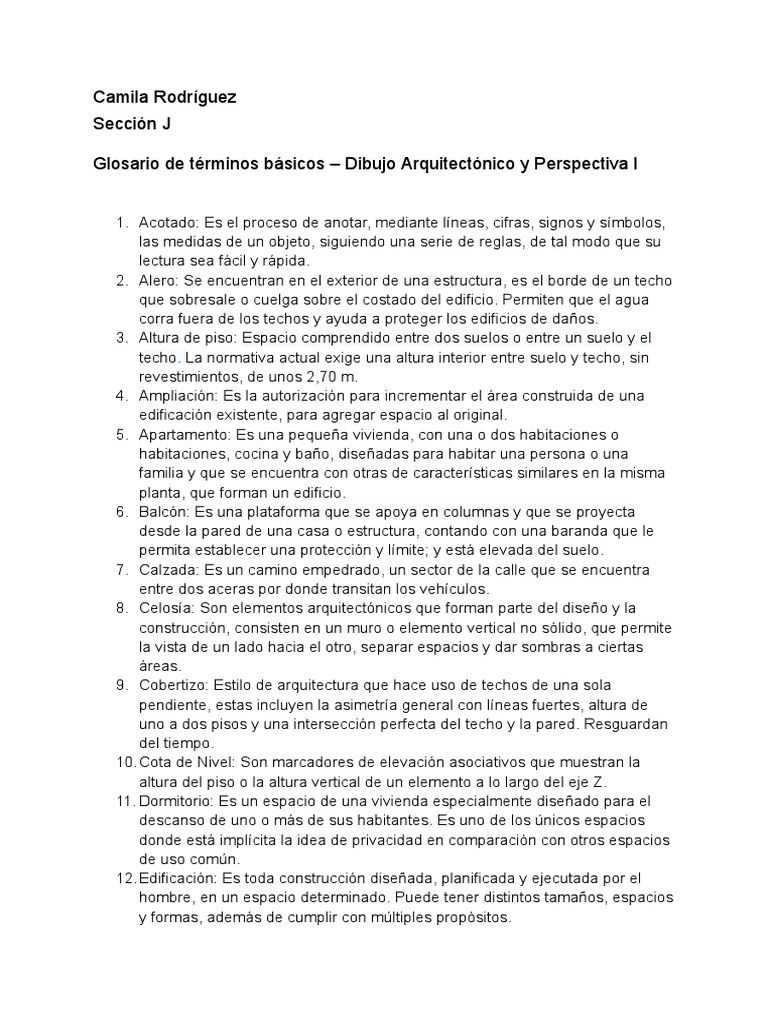 Glosario de términos básicos – Dibujo Arquitectónico y Perspectiva I - Camila Rodríguez | PDF ...