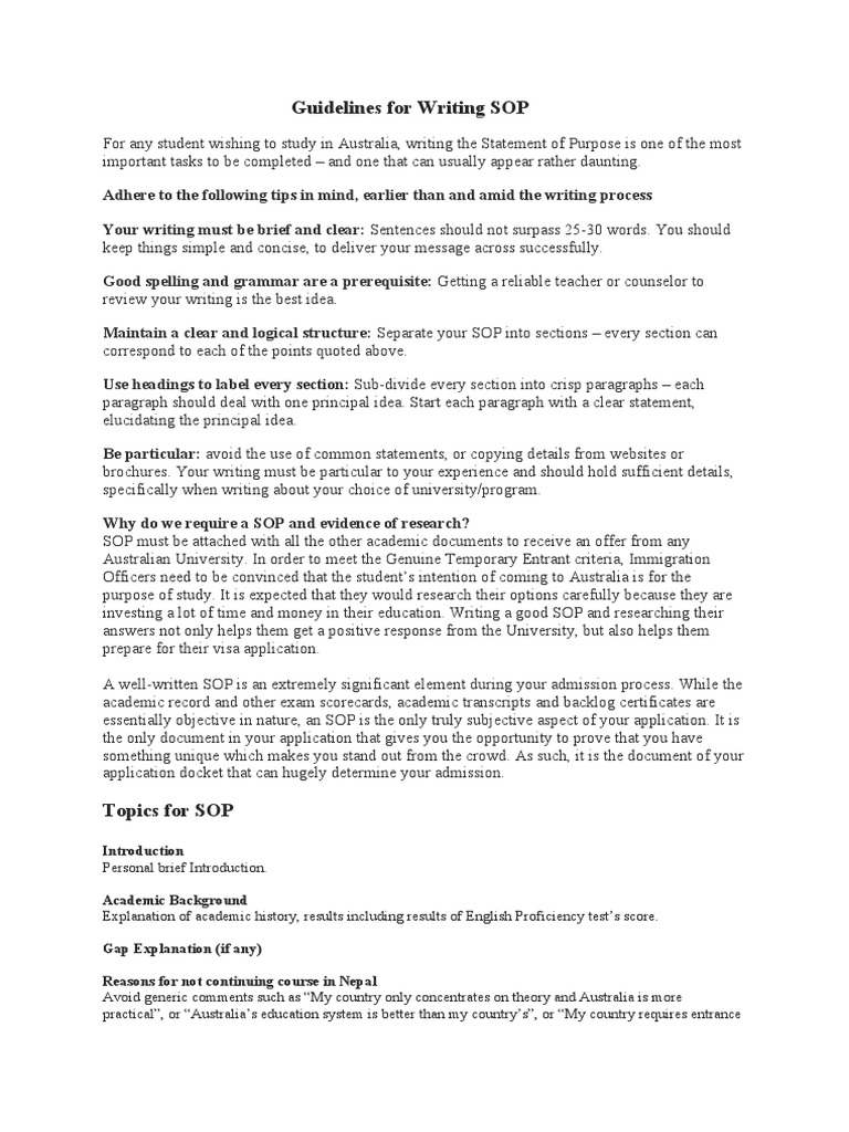 Guidelines For Writing SOP | PDF | Cost Of Living | University And ...