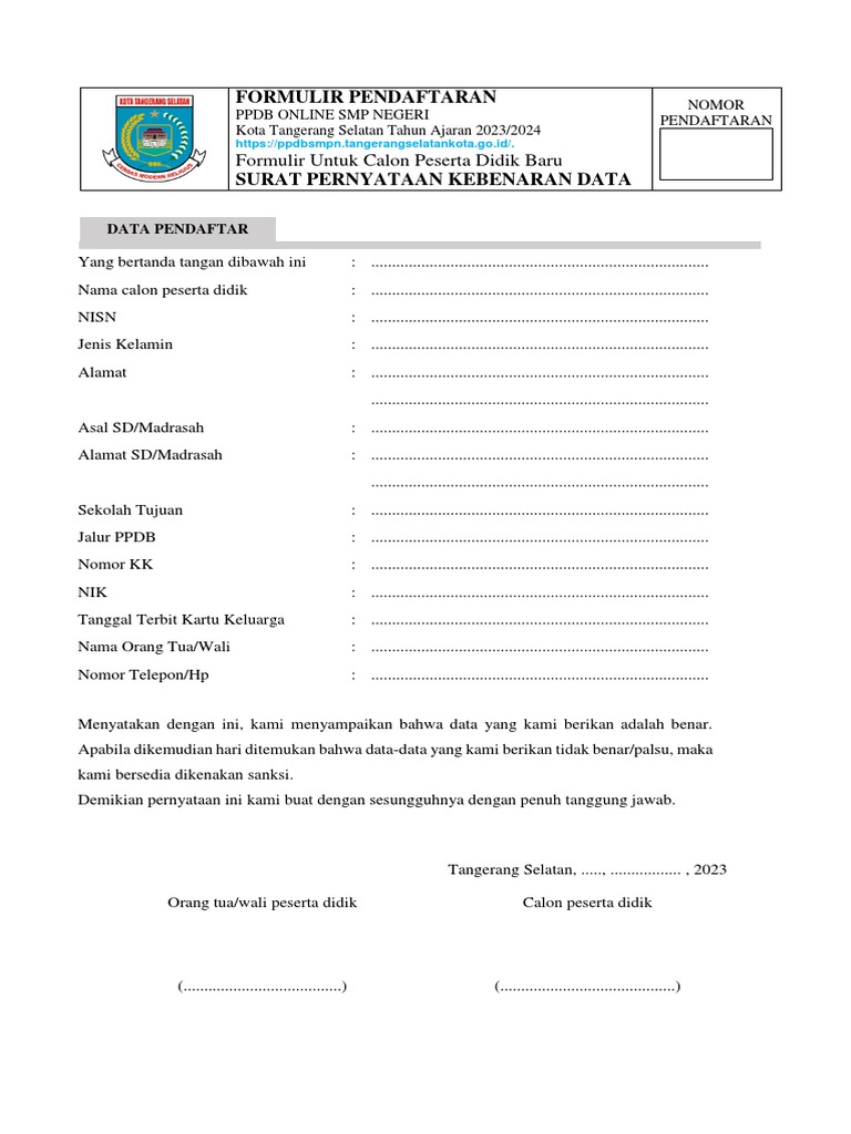 Form Penyataan Masuk SMP | PDF | Karier & Perkembangan | Hukum