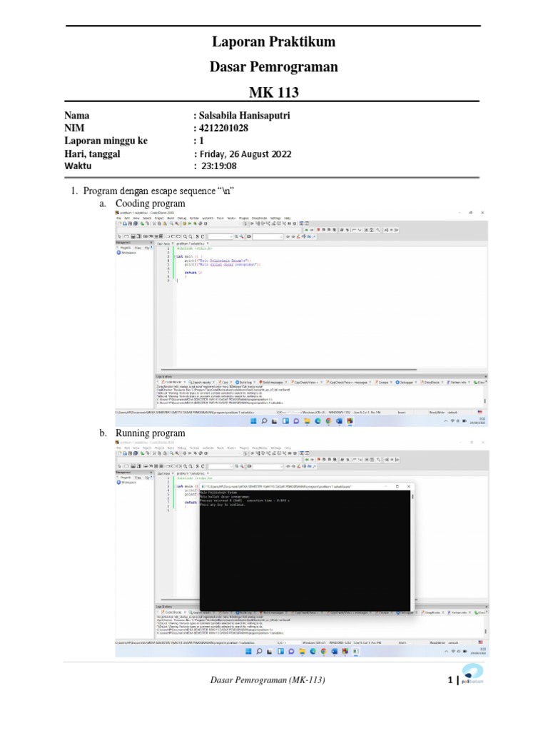 Praktikum 1 - 4212201028 Meka A Pagi | PDF