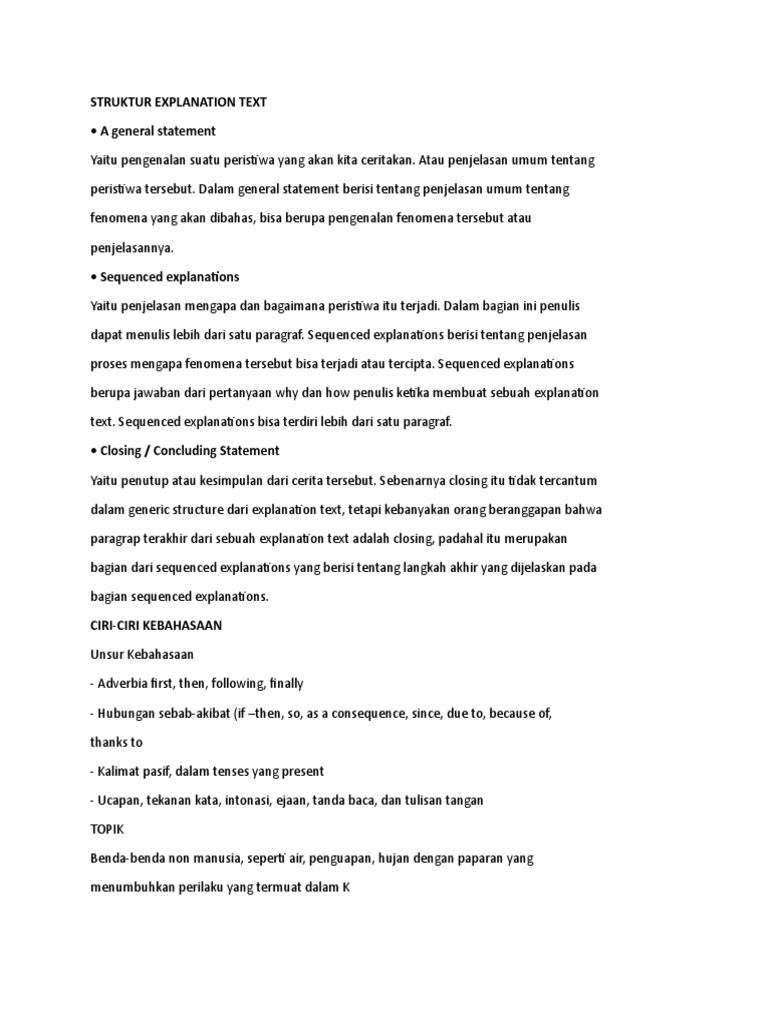 Struktur Explanation Text | PDF | Seni & Disiplin Bahasa