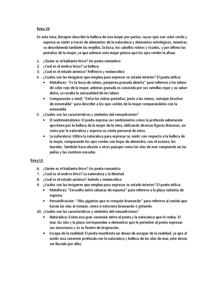 Rima XII | PDF | Amor | Romanticismo