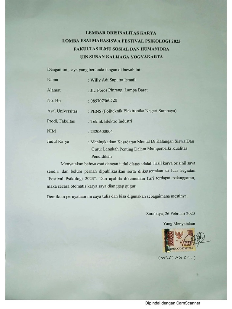 Esai Mahasiswa - Willy Adi Saputra Ismail - PENS (Politeknik ...