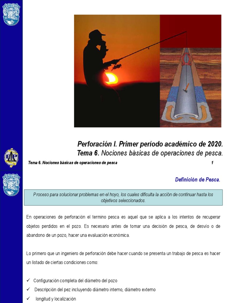 Tema 6. Nociones Básicas de Operaciones de Pesca 1-2020 | PDF | Perforación | Herramientas