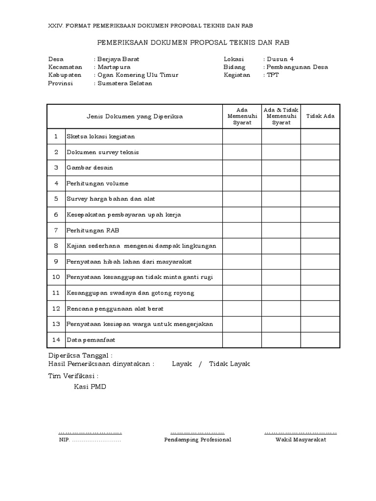 Xxiv. Format Pemeriksaan Dokumen Proposal Teknis Dan Rab | PDF