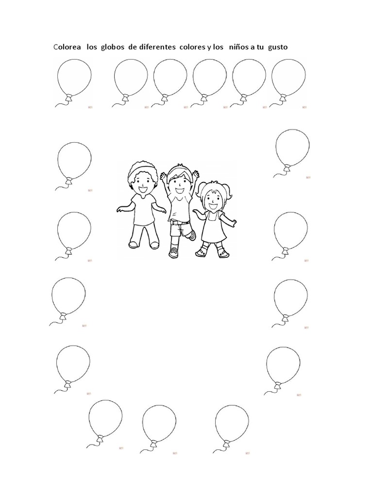 Colorea Los Globos de Diferentes Colores y Los Niños A Tu Gusto | PDF