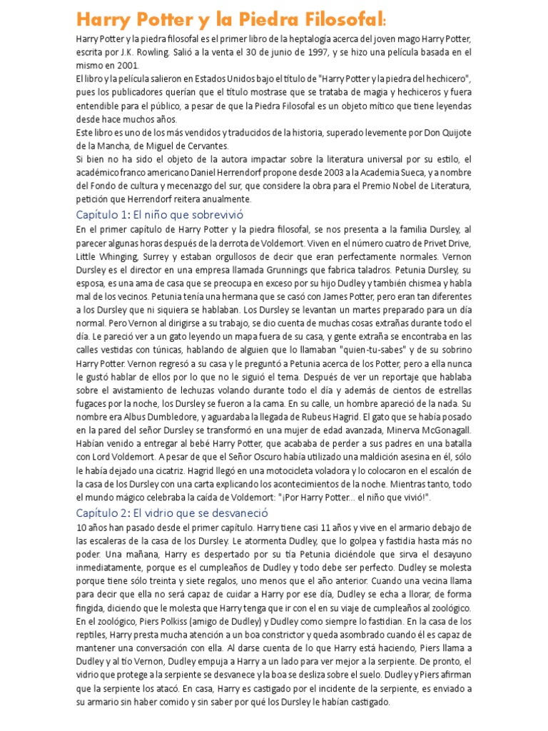 Harry Potter y la Piedra Filosofal PDF | PDF | Ficción general