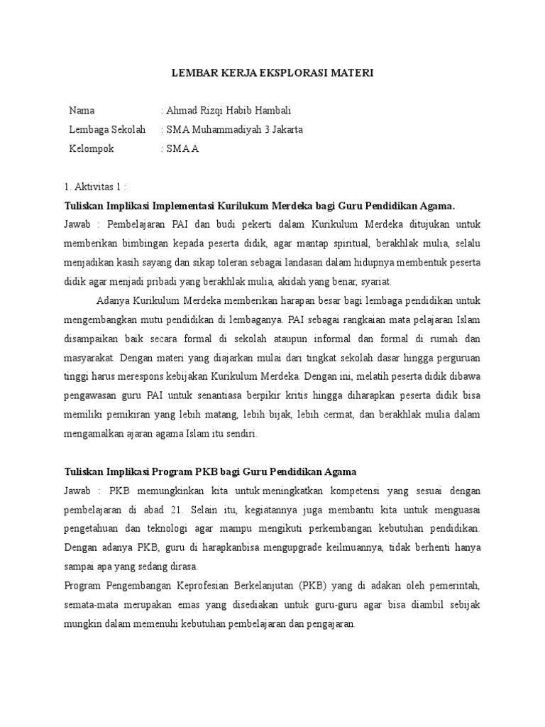 Ahmad Rizqi Habib - SMA Muh. 3 Jakarta LK 1 | PDF