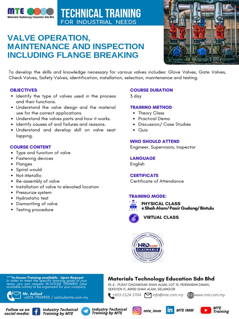 VALVE OPERATION, MAINTENANCE AND INSPECTION INCLUDING FLANGE BREAKING ...