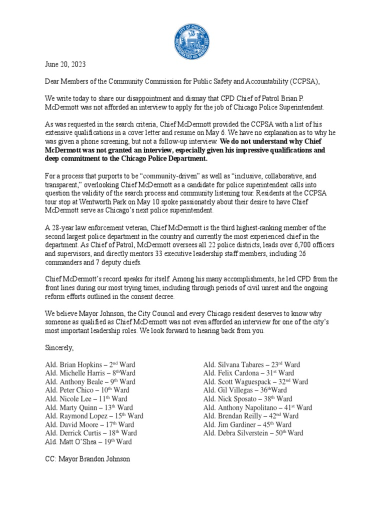 CCPSA Letter | PDF | Chicago Police Department | Government