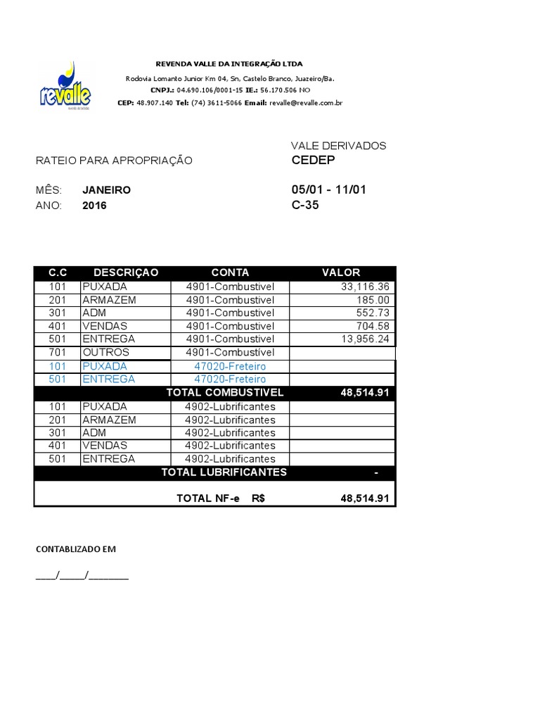 Planilha Rateio | PDF