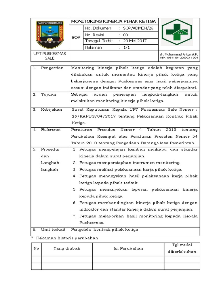 SOP Monitor Kinerja Pihak Ketiga | PDF